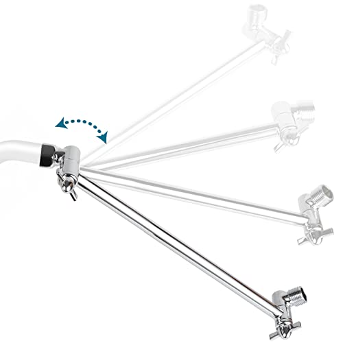 12 Inch Solid Brass Adjustable Shower Head Extension Arm Flexible Height & Angle Shower Arm Extender with Lock Joints, Universal Connection Extra Long Shower Extension Arm, Chrome Finish