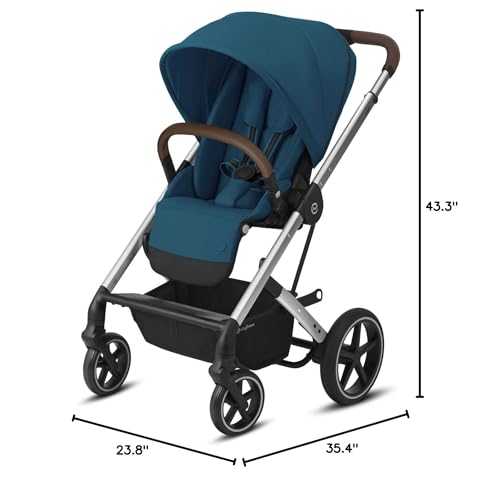 Cybex Balios S Lux Toddler and Baby Stroller with Reversible Seat, Unique One-Pull Harness, and Multiple Recline - Travel System Ready, with One Hand Fold, River Blue