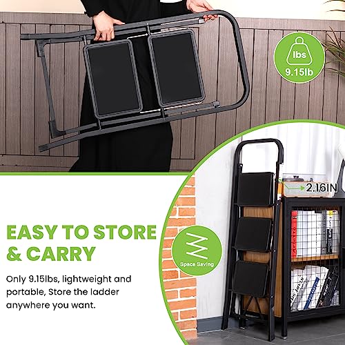 2 Step Ladder, SPIEEK Folding Step Stool with Wide Anti-Slip Pedal, 330lbs Capacity Portable Lightweight Ladders for Home Kitchen Outdoor, Black
