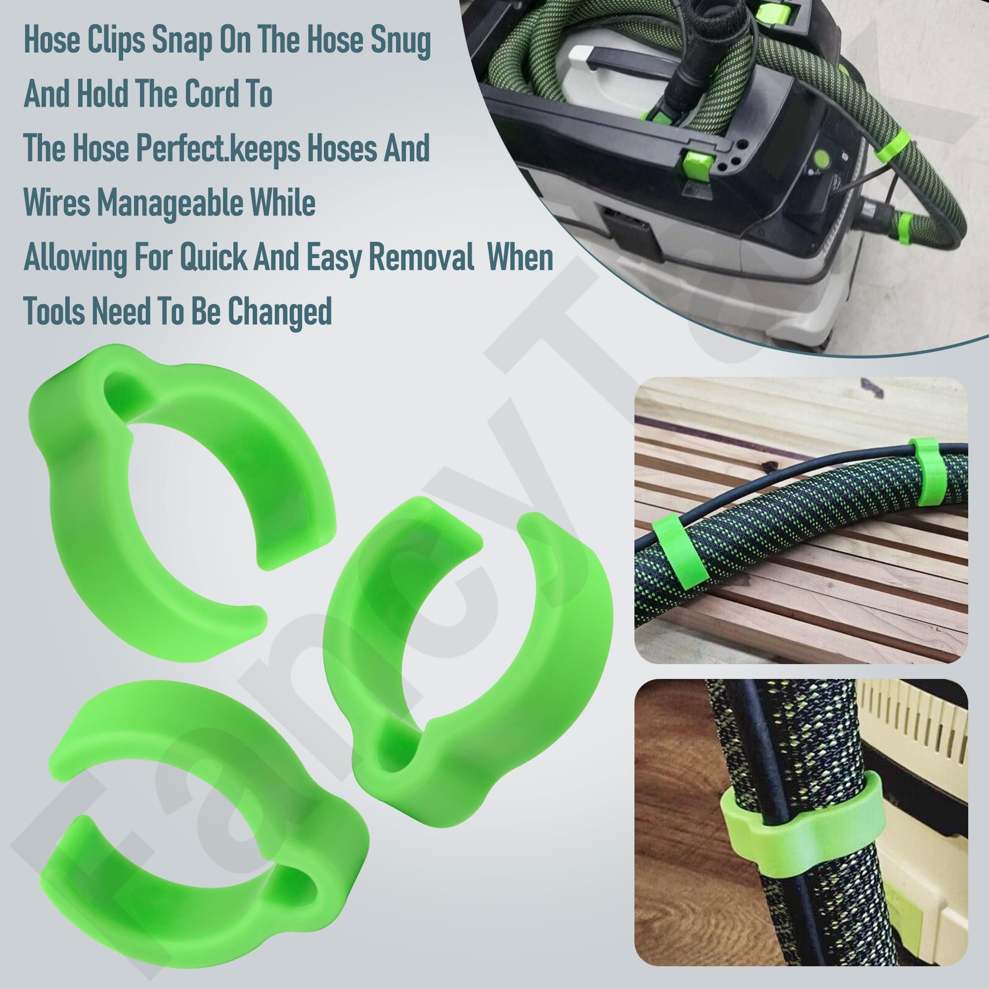 12 Pack Coiled Hose Clips Compatible with Festool Sander & Dust Extractor, Dust Hose Clips for Festool 27mm Vacuum Hoses - Green