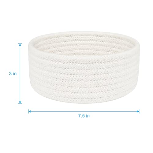 ABenkle Small Woven Basket, Empty Tiny Shallow Storage Basket, Mini Cotton Rope Baskets, Round Decorative Hamper, Montessori Basket Storage Bins for Toys, Spa, Socks, Nursery, Kids Room, White