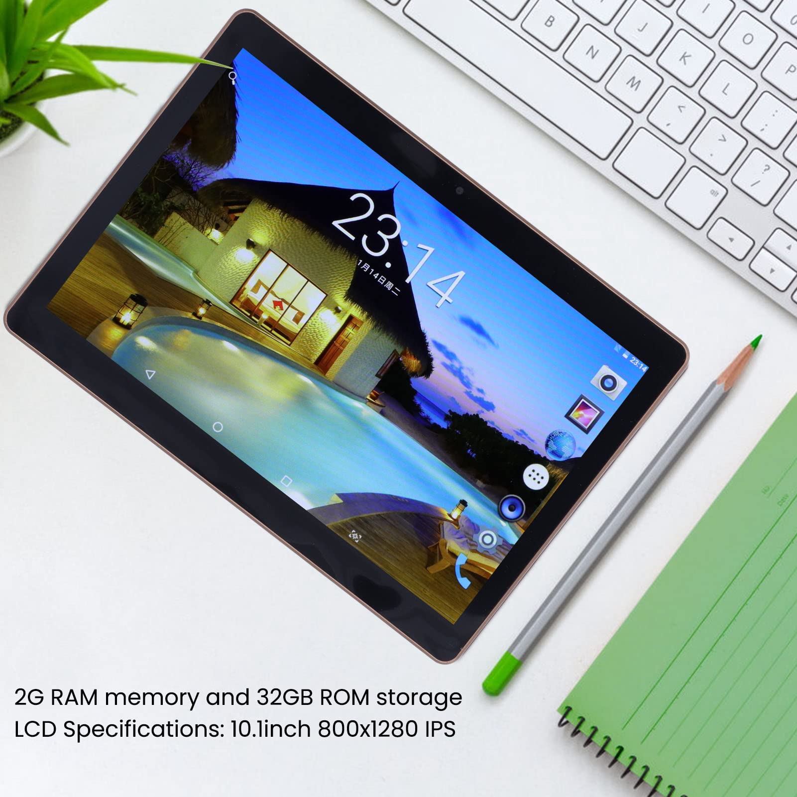 10.1inch HD IPS Tablet PC for Android 8.0, Octa Core 2GB 32GB ROM Touchscreen Tablet, 0.3MP 2MP Dual Camera, 32GB Memory Expansion, Metal CNC High Gloss Body, 800x1280, 5500mAh,