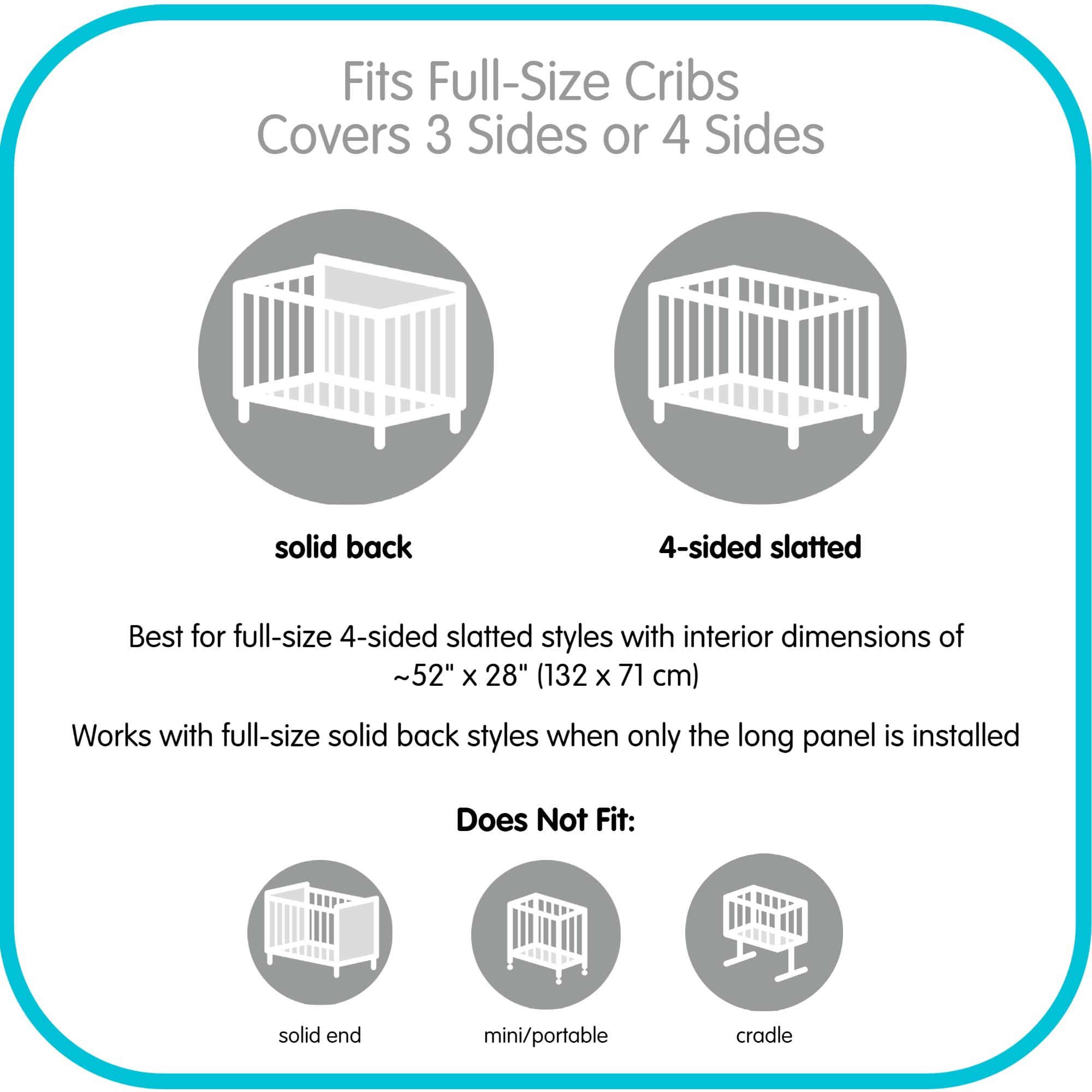 AirflowBaby Breathable Mesh Liner for Full-Size Cribs, 9" H (23cm) Essential 2mm Mesh, Gray (Size 4FS Covers 3 or 4 Sides)