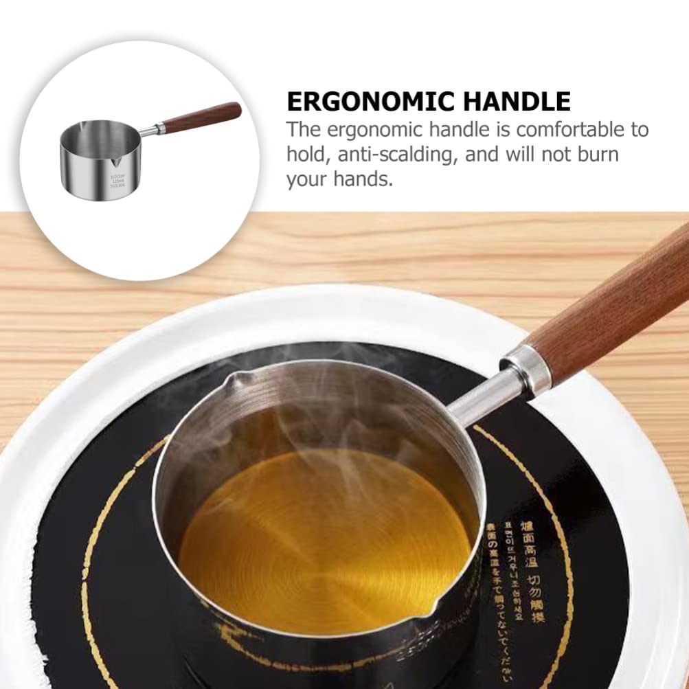 125ML Saucepan Stainless Steel Sauce Pot Double Spout Oil Pan Milk Warming Pot Frothing Pitcher Dishwasher Safe for Home Kitchen Cookware