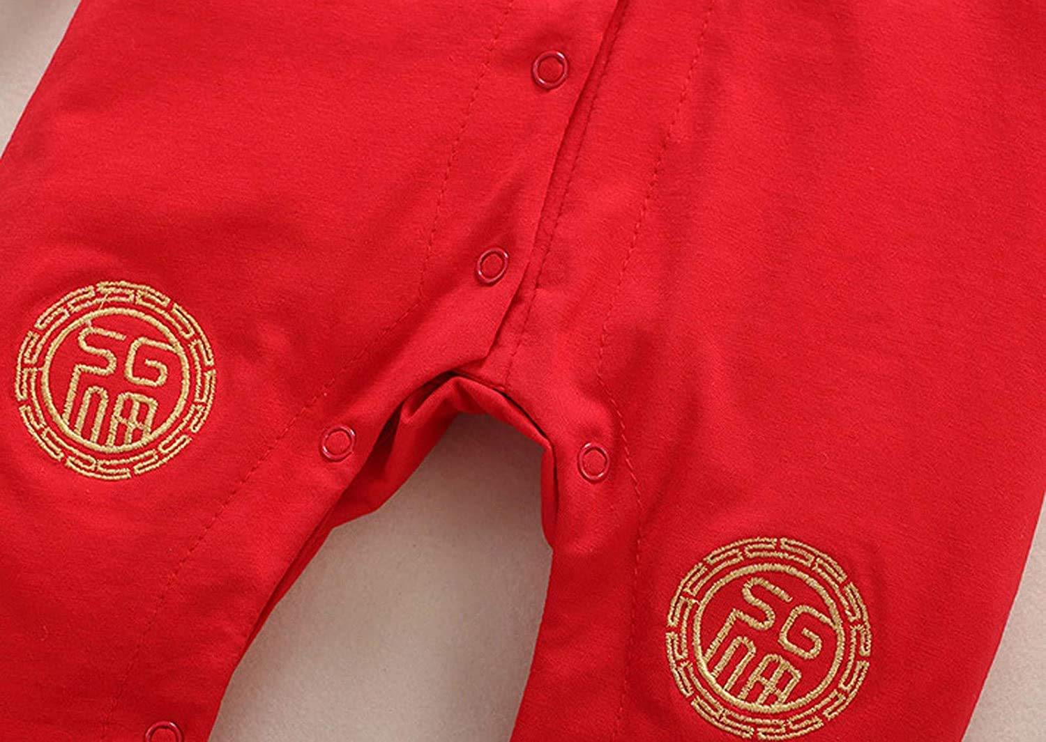 3PC Newborn Baby Girl Boy New Year Tang Suit Red Romper Bodysuit Hat Shoes Outfits (Red, 18-24 M)