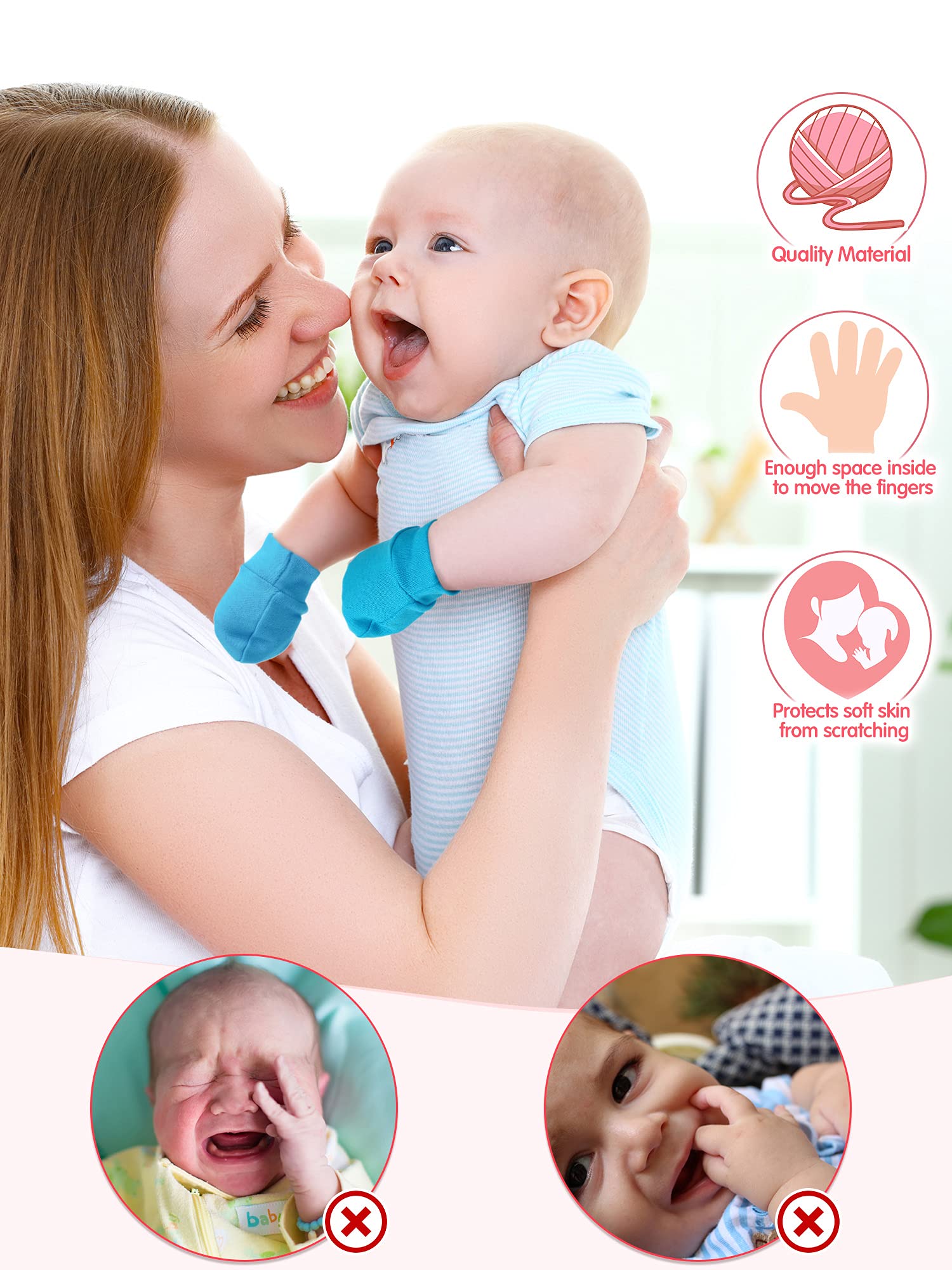 Newborn Hats and Mittens Set Unisex Baby Beanie Hats Gloves (8 Colors,16 Pieces)