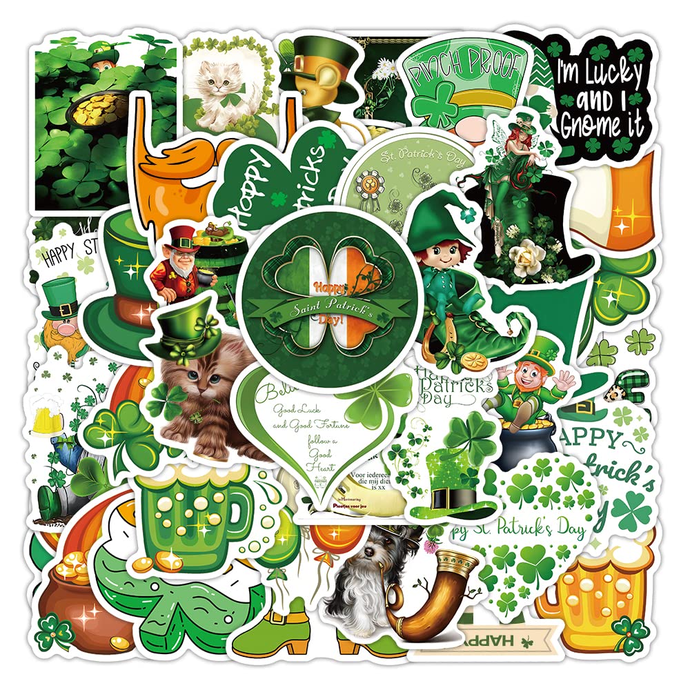100 Pcs St. Patrick's Day Stickers, Vinyl Waterproof Green Irish Day Decoration Stickers for Water Bottles, Laptop, Hydro Flask, Notebook, Scrapbook, Envelopes, Cell Phone