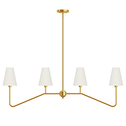 Electro bp;47" W 4-Light Linear Kitchen Island Lighting Fixture Classic Chandeliers Polished Gold with White Linen Shades 160W
