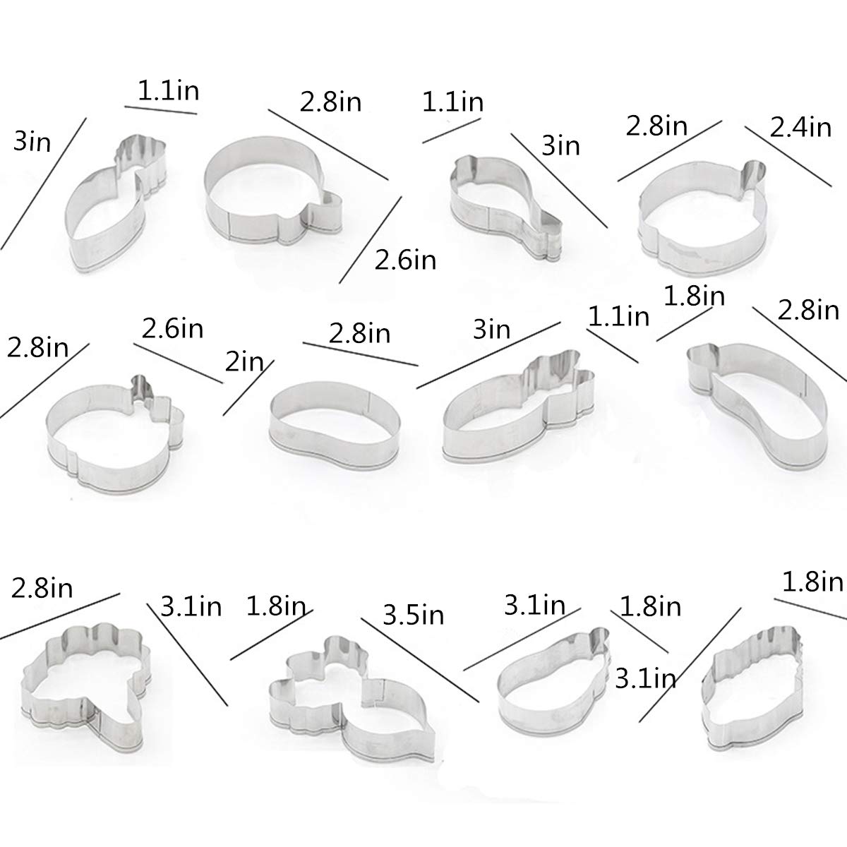 12Pcs Vegetables Cookie Cutter Set, Eggplant Corn Radish Pumpkin Tomato Stainless Steel Plaque Frame Pastry Biscuit Cake Fondant Pancake Stamps Mold, A More Fun Cookie to Children