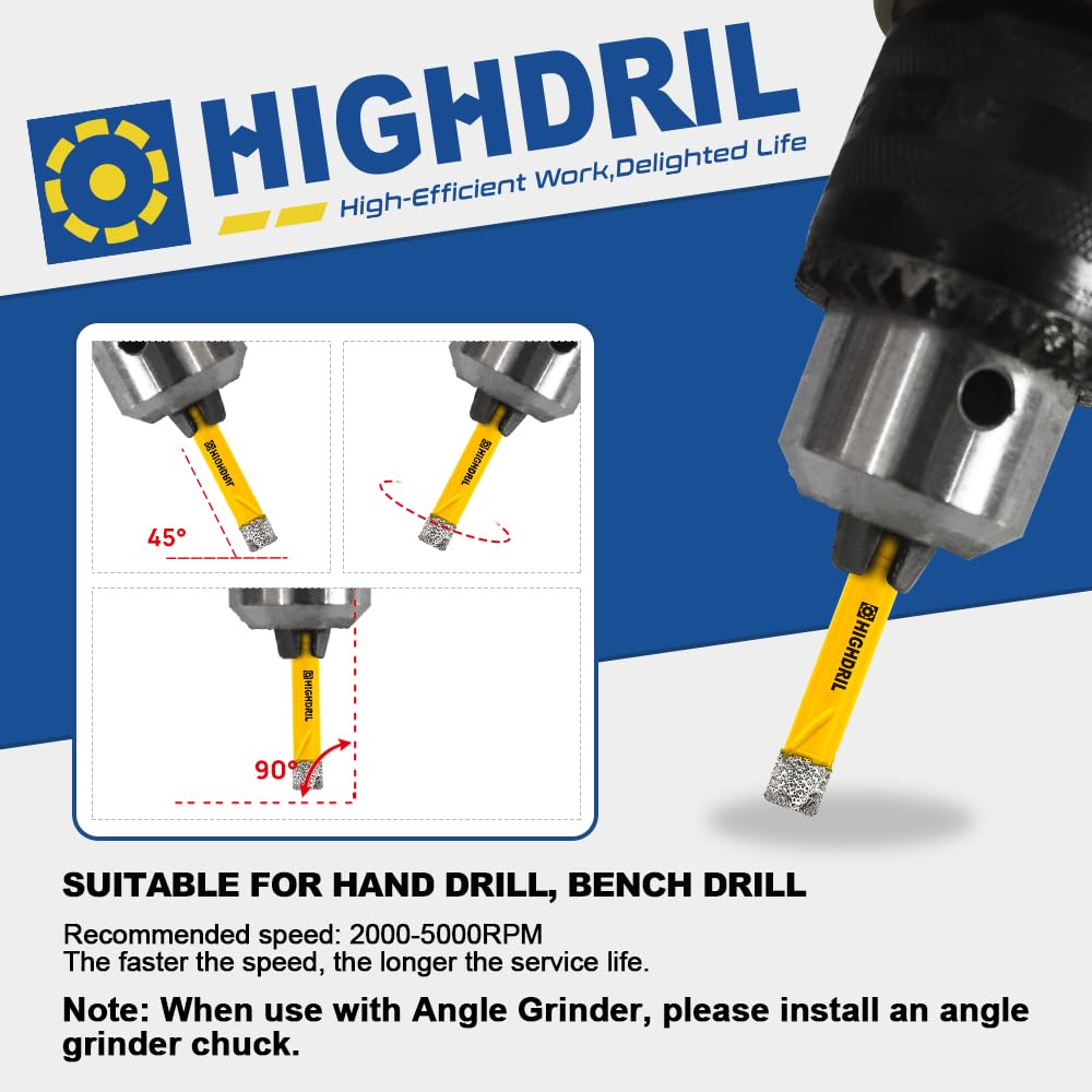 HIGHDRIL Dry Diamond Drill Bits 5Pcs 6mm 1/4" with Quick-fit Hex Shank for Granite Marble Porcelain Tile Ceramic