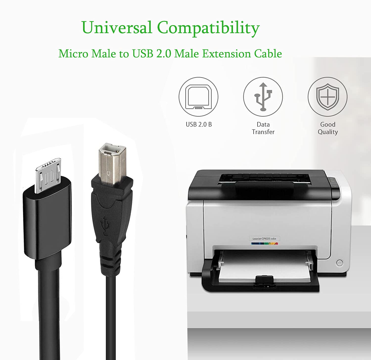 Traovien Micro USB to Printer Cable, 2PCS Micro USB 5pin Male to USB Type B Data and Charge Cable,Android Phone pc to Printer Cable Printer,Scanner,Electronic midi Piano,Etc.(1M/3.3Feet)
