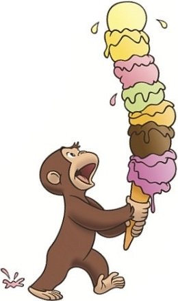5 Inch Curious George Ice Cream Monkey Animal Removable Peel Self Stick Adhesive Vinyl Decorative Wall Decal Sticker Art Kids Room Home Decor Girl Boy Children Bedroom Nursery 2 1/2 x 5 inches Tall