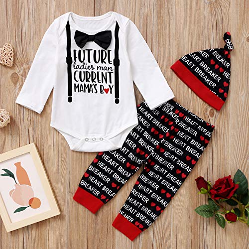BIRTHDAY SHARK Baby Boy Valentine's Day Outfit Boy First Valentine's Day Clothes Infant Heart Breaker Outfit (White,3-6 Months)