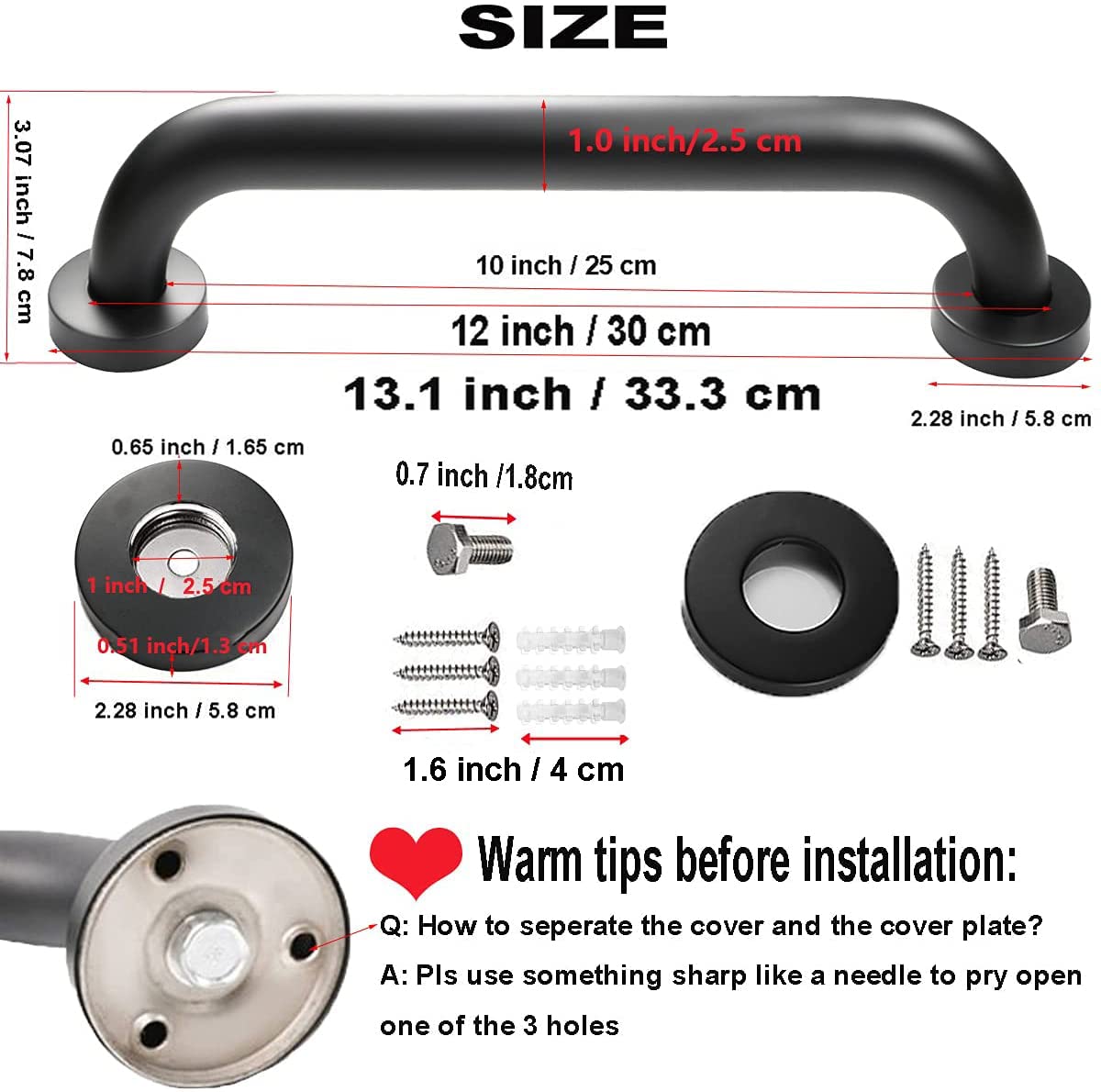 2 Pack 12 Inch Oil Rubbed Black Shower Grab Bar, iMomwee Stainless Steel Elderly Safety Bars, Bathroom Shower Balance Bar, Hand Rail Support, Handicap Senior Disabled Assist Bath Handle (1" Diameter)
