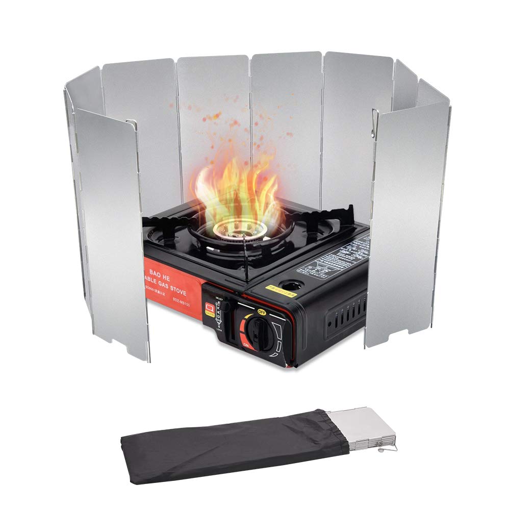 10/12/14/16 Plates Stove Windscreen, Aluminum Stove Windshield with Drawstring Bag, for Camping, Butane Stoves(10 Plates)