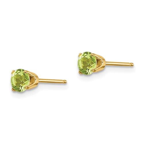 14K Yellow Gold 4mm Green Peridot Studs Gemstone Earrings August Birthstone Jewelry