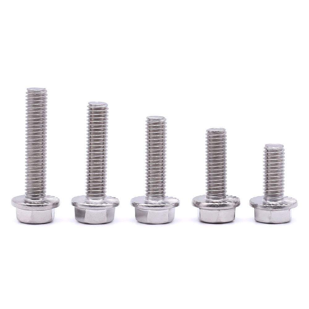 M8-1.25 x 40mm Stainless Steel Serrated Flanged Hex Head Bolts, 304 Stainless Steel 18-8 Flanged Hexagon Head Screws, Full Thread, Coarse Thread UNC, 15 PCS
