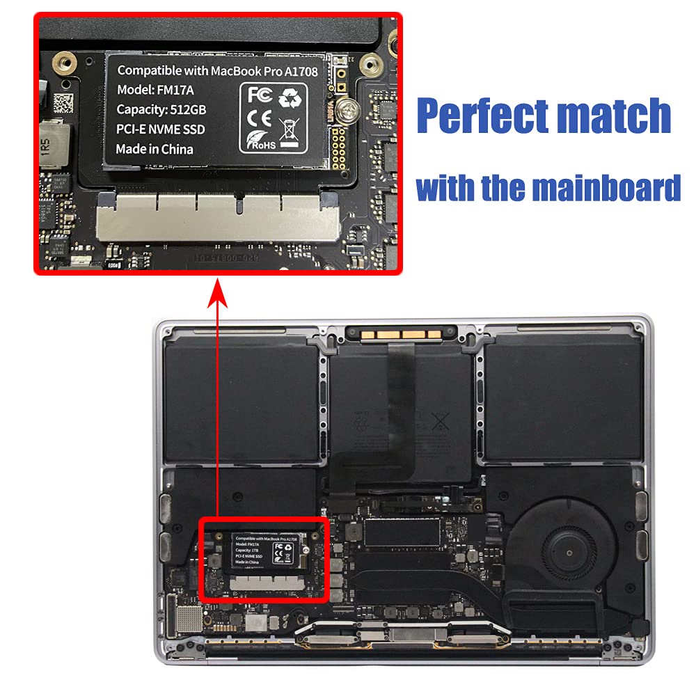 FLEANE FM17A 1TB PCIE 3.0x4 NVME 3D NAND TLC Flash SSD for MacBook Pro Retina A1708 (2016-2017) Included DIY Tools (1TB)