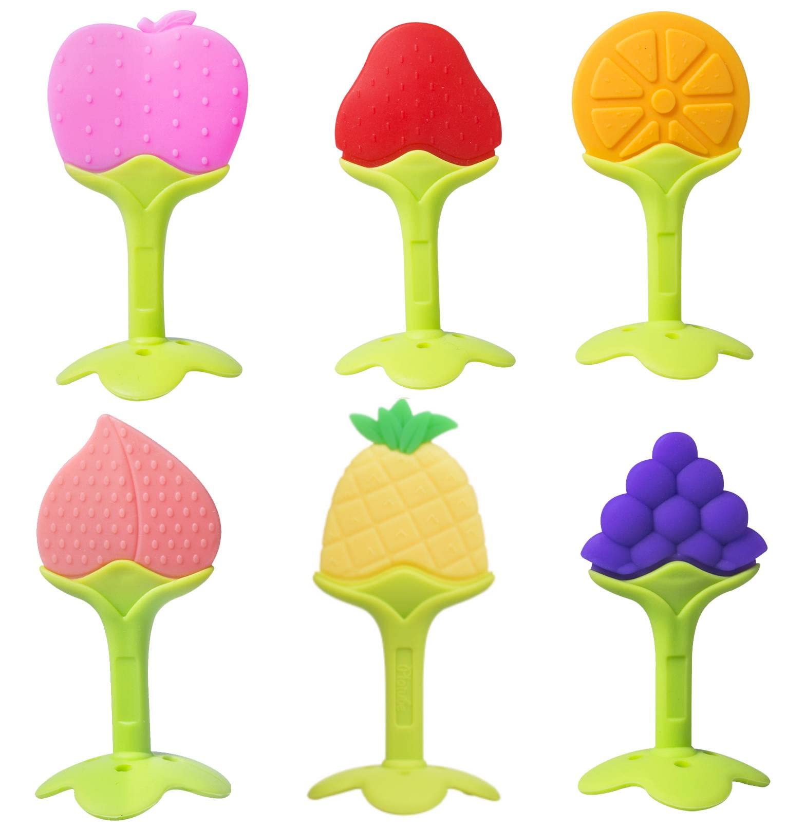 6 Pack Baby Teething Toys for Newborn Infant, BPA Free Freezer Safe Silicone Fruit Baby Teethers Soothe Babies Gums Set for Babies 0-6 Months 6-12 Months