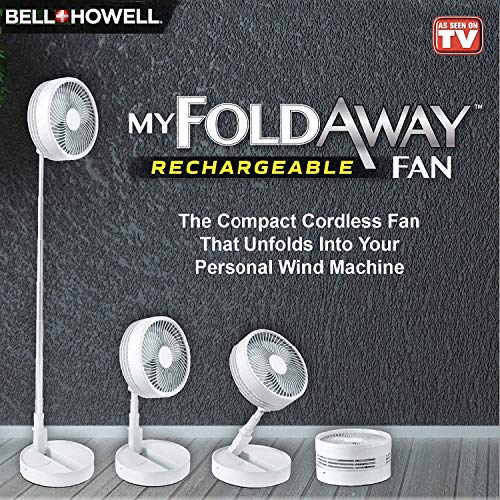 Bell+Howell My Foldaway Fan Rechargeable Fan Ultra Lightweight Portable Compact Extendable to 4 Feet High with 3 Speed Modes As Seen On TV