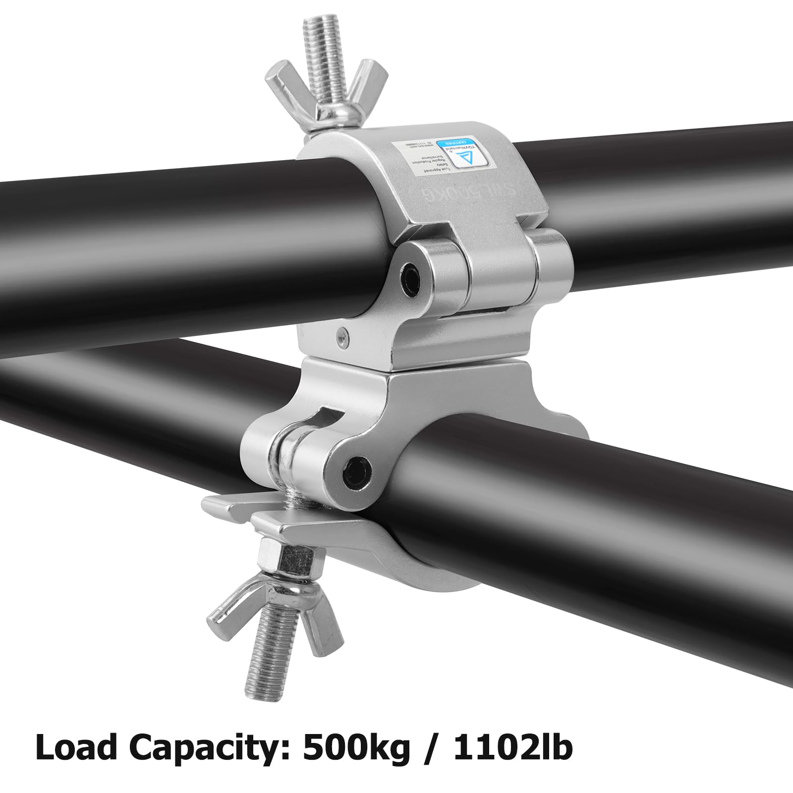 2 Inch Pro-Swivel Truss Clamp TUV, 2 Pack Eyeshot Heavy Duty 1100lb Swivel Coupler Truss Clamps, Dual Head Turn As Needed Two 360 Degree Lighting Clamps, Fit Pipe/Truss OD 48-52mm