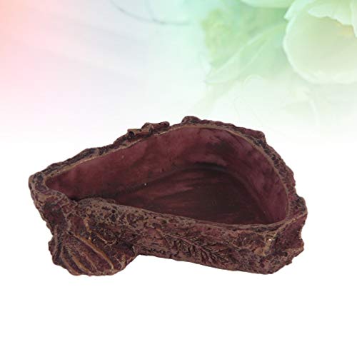 balacoo Reptile Water Bowl Resin Food Water Feeding Basin Dish Artificial Tree Trunk Ramp Bowl for Lizard Frog Snake Gecko