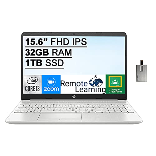 HP 2021 15.6" FHD IPS Laptop Computer, 11th Gen Intel Core i3-1115G4 (Beats i5-8265U), 16GB RAM, 1TB PCIe SSD, Intel UHD Graphics, HD Webcam, Fingerprint, HDMI, Win 10S, Silver, 32GB USB Card