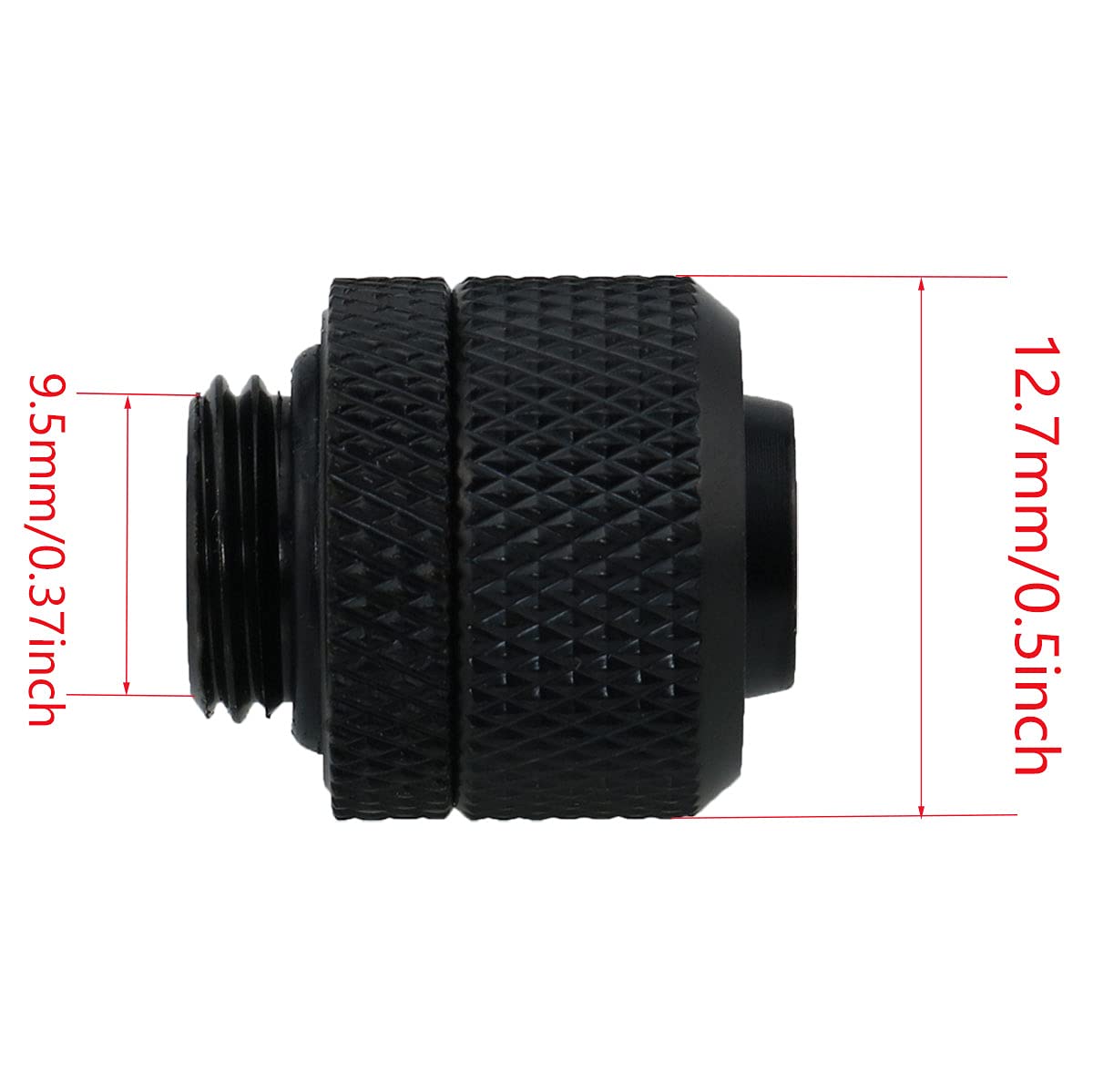 CZQC Black PC Water Cooling System Soft Tube Connector 2PCS G1/4" to 3/8" ID, 1/2" OD Compression Fitting for Soft Tubing
