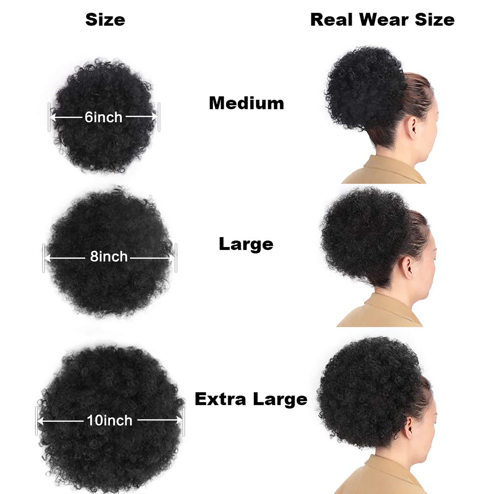 AISI QUEENS Afro Puff Drawstring Ponytail Synthetic Short Afro Kinkys Curly Afro Bun Extension Hairpieces Updo Hair Extensions with Two Clips (6inch,1B)