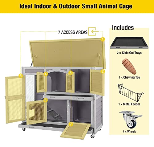 Aivituvin 47" Two Story Rabbit Hutch Bunny Cage with Wheels, Indoor Outdoor Guinea Pig Cage with 2 Deep No Leak Tray