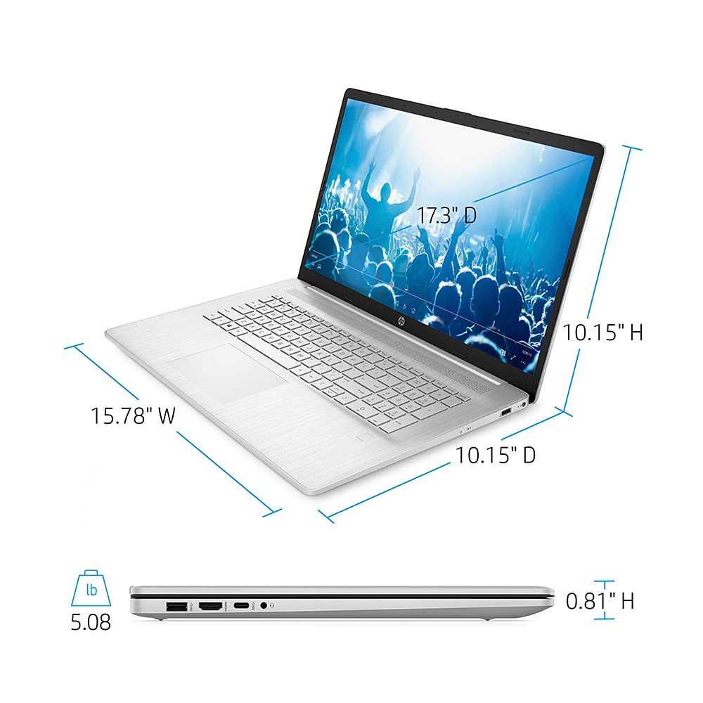 HP 2021 17.3" HD+ Touchscreen Laptop, AMD Ryzen 5-5500U(6-core) Processor, 12GB DDR4 RAM, 1TB HDD, AMD Radeon Graphics, HD Audio, HD Webcam, Numeric Keypad, HDMI, Win10, Silver, 32GB USB Card