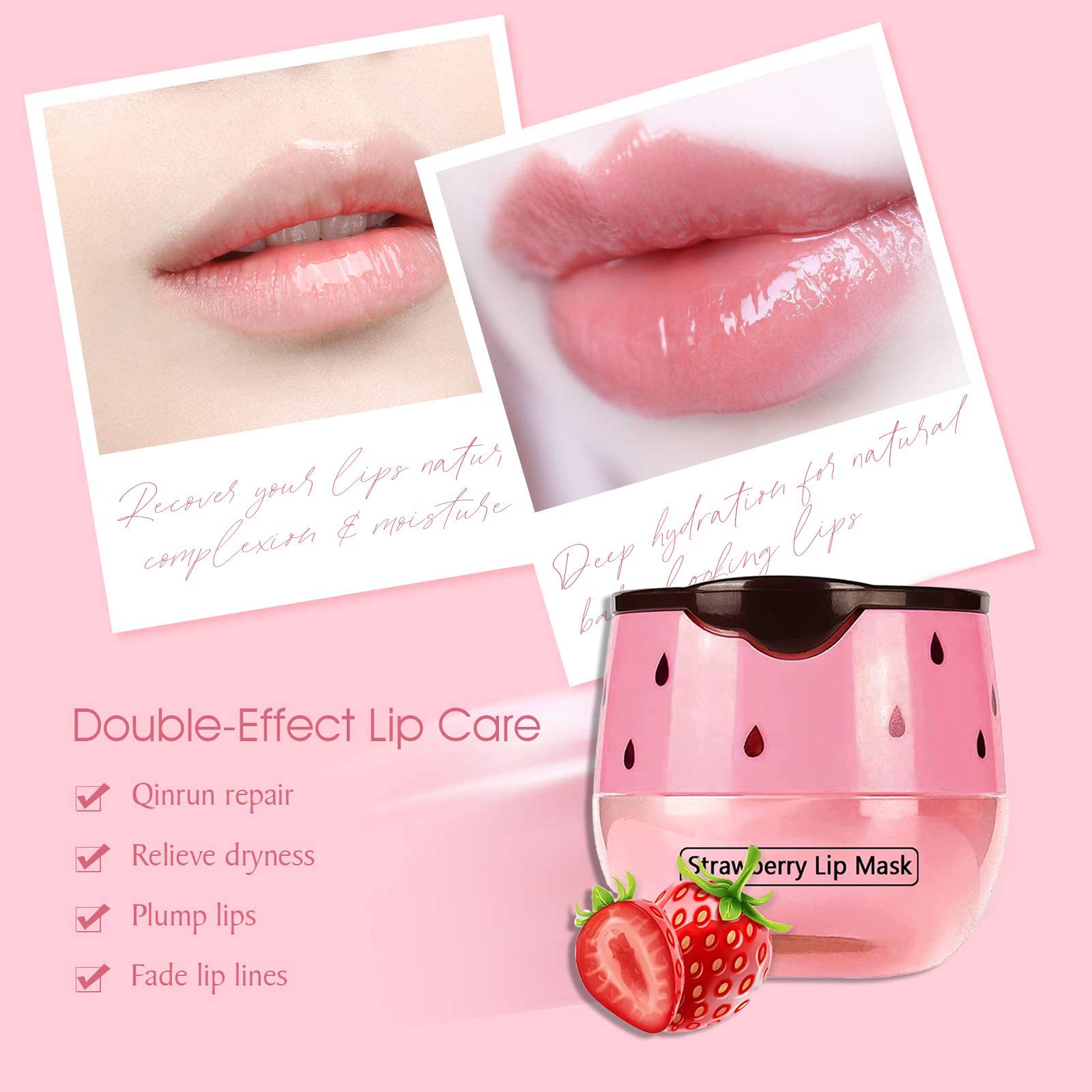 2 Pcs Lip Mask, Strawberry and Honey Lip Sleeping Mask, Lip Moisturizer For Dry and Cracked, Effectively Reduces Lip Lines, Day and Night Lip Care, Propolis Lip Balm
