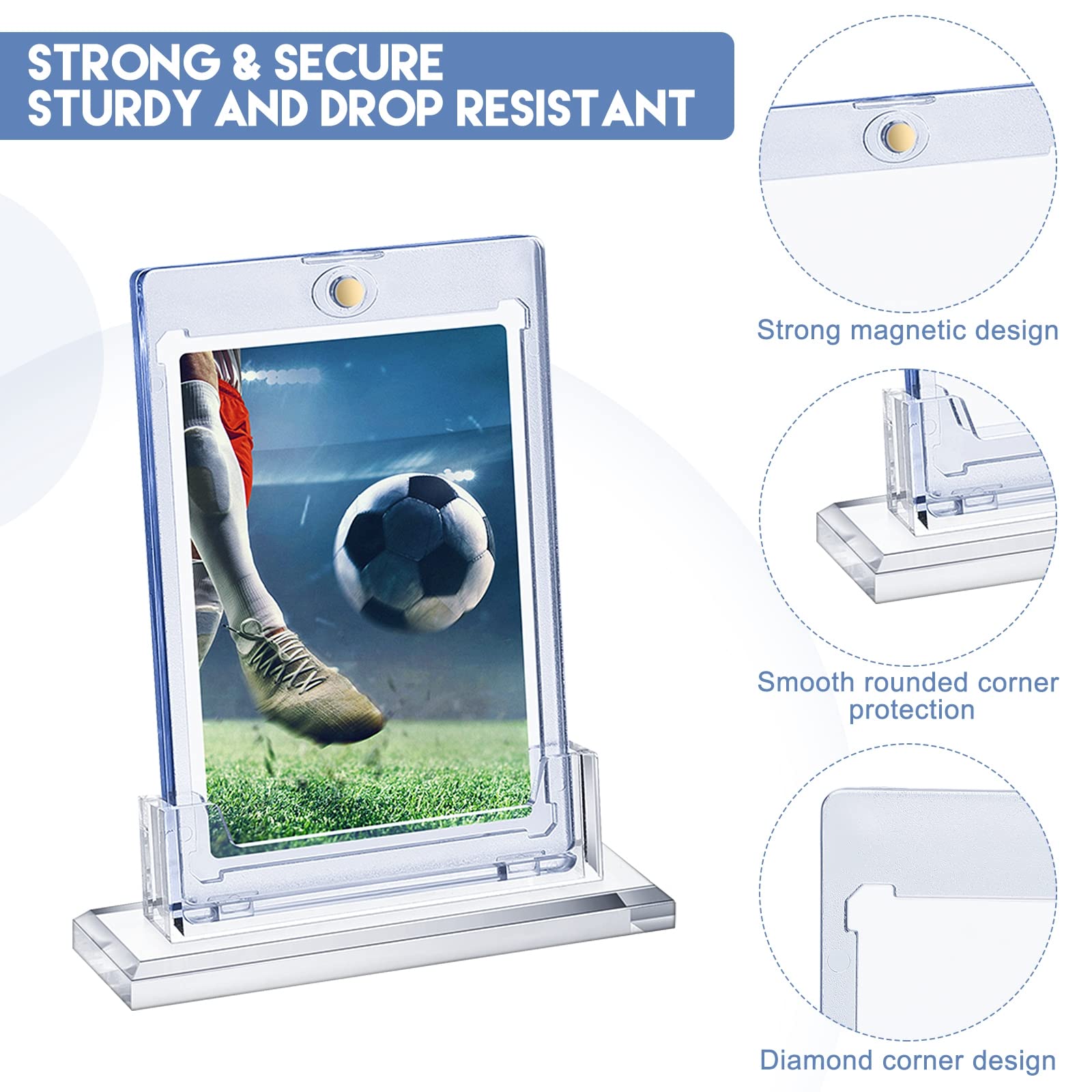 3 Pack Magnetic Card Holders for Trading Cards Protector, 35 pt Baseball Card Protector, Acrylic Hard Cards Sleeves Case for Baseball Football Sports Game Card Storage and Display (Transparent Blue)