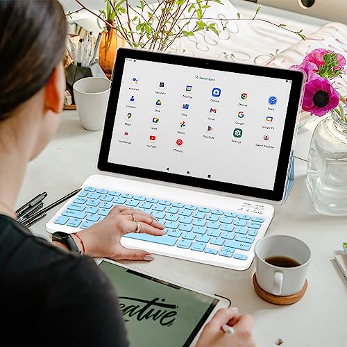 2 in 1 Tablet 10.1 Inch, Android 11.0 Tablet with Keyboard Case, 4GB+64GB ROM/1TB Computer Tablets, Quad Core, HD Touch Screen, Dual Carema, Games, Wi-Fi,BT, Google GMS Certified (Night Blue)