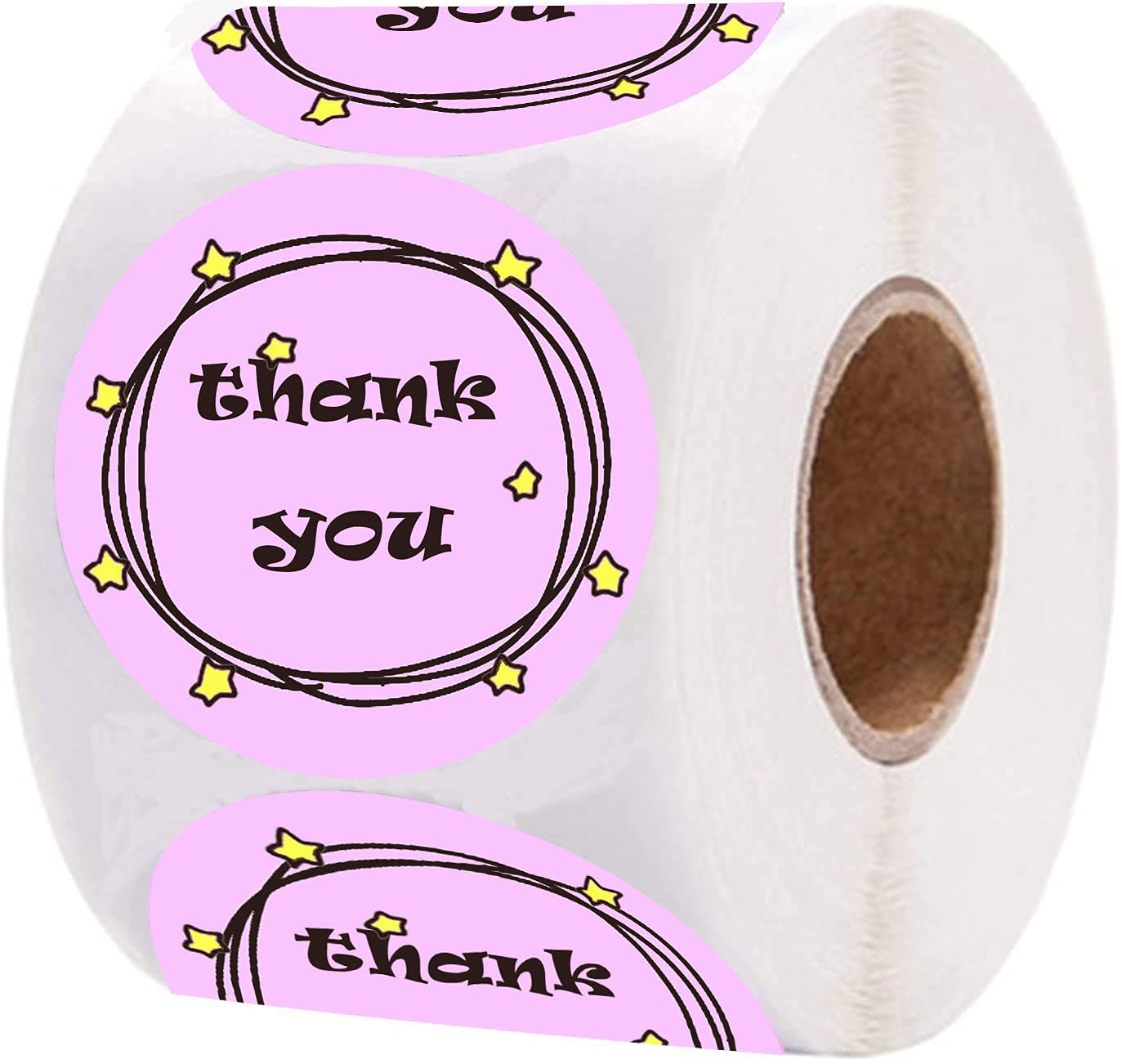 Pink Thank You Stickers, for Gifts Wraps for Sealing and Decoration, Thank You Label Stickers Roll with Star Floral, Appreciation Labels for Boutiques, Retailers - 1.5 Inch, 500 Pcs Per Roll