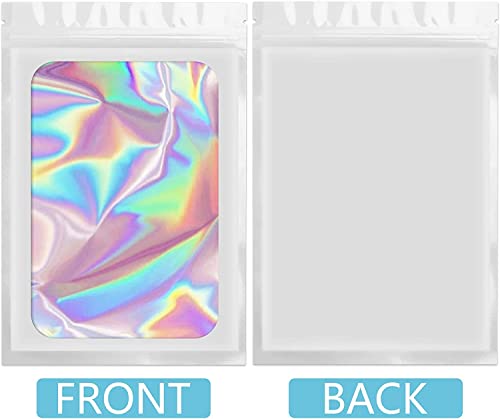 100 Pieces Smell Proof Bags Holographic Piecesaging Bags Storage Bag with Clear Window for Food Storage (White Color, 3x4.7 Inch)