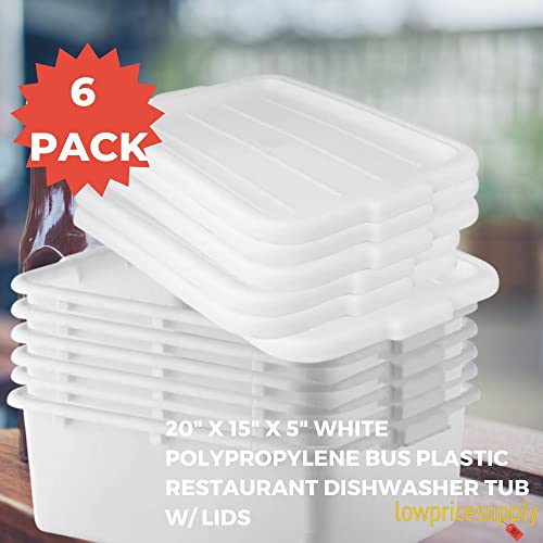 6 Pack 20" x 15" x 5" NSF Gray Polyethylene Plastic Bus Tub Bus Box w/ 6 Pack lid