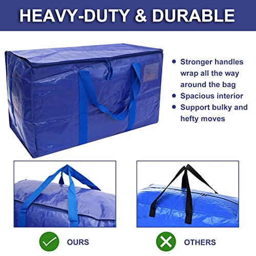 2-Pack Extra Large Moving Bags Heavy Duty Reusable Moving Totes Storage Bag Boxes Containers for Space Saving Storage, Carrying, Travelling, College Dorm Packing, Blue