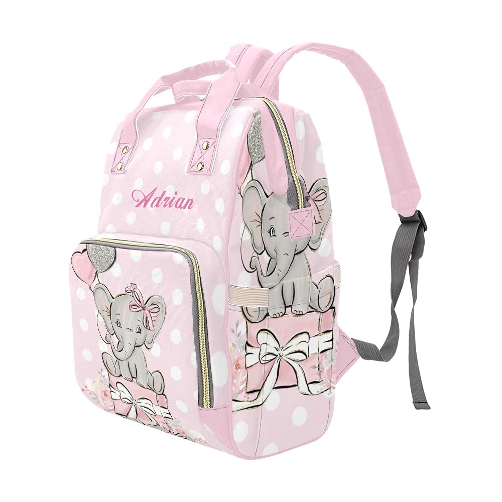 XOZOTY Personalized Elephant Diaper Bag Backpack with Name Custom Nursing Baby Bags Shoulders Travel Bag Daypack