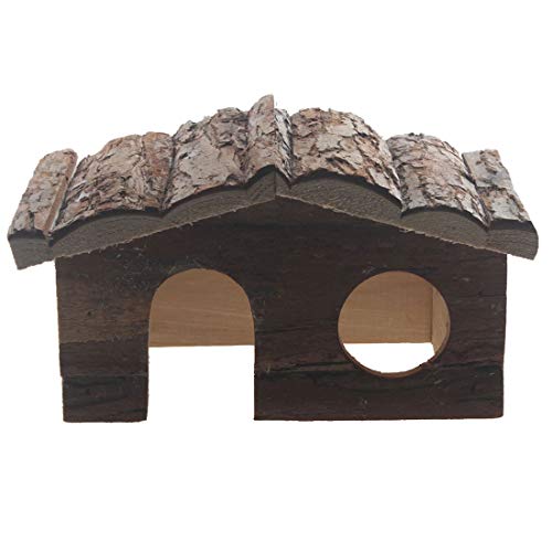 emours Natural Wooden Hamster House Small Animal Nesting Hideout Habitat Decor Cage Wood Toys (A)