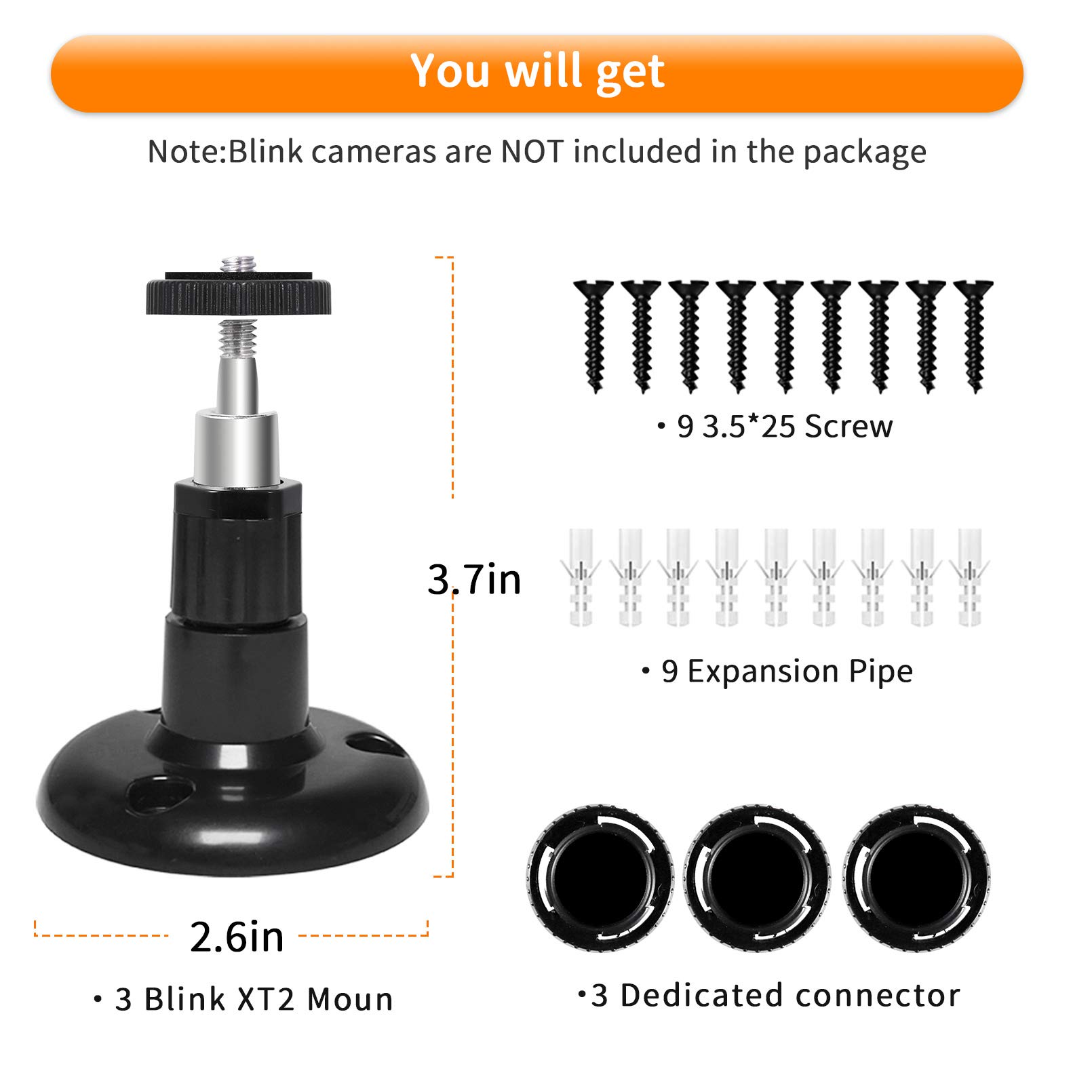 Blink Camera mounts for Blink Home Security Camera Blink Outdoor Indoor Camera Blink XT Blink XT2 Camera 360° Degree Adjustable, Fits Blink Camera Add On Accessories(3 Pack, Black)
