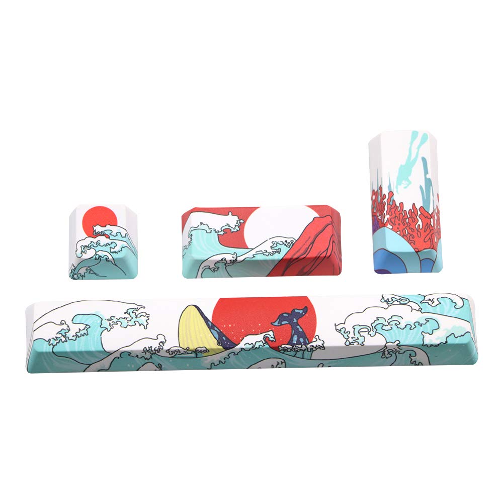 4 Keycap Set,Dye-subbed PBT Keycap, OEM Spacebar Keycap, Esc Keycap Enter Keycaps for DIY Cherry MX Gaming Mechanical Keyboard, Sea