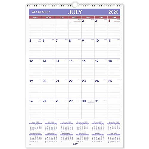 Academic Wall Calendar 2020-2021, AT-A-GLANCE, 15-1/2" x 22-3/4", Large, Wirebound, Plan-A-Month (AY328) ( July 2020 to June 2021)
