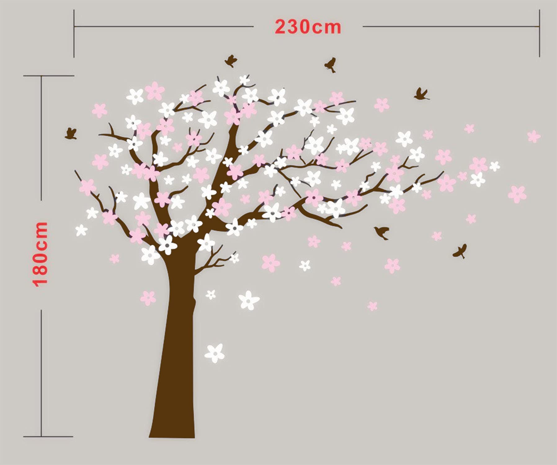 AIYANG Large Cherry Tree Wall Decals White Pink Cherry Blossom Flower Tree Branch Wall Stickers Baby Nursery Bedroom Living Room Decoration (Brown)