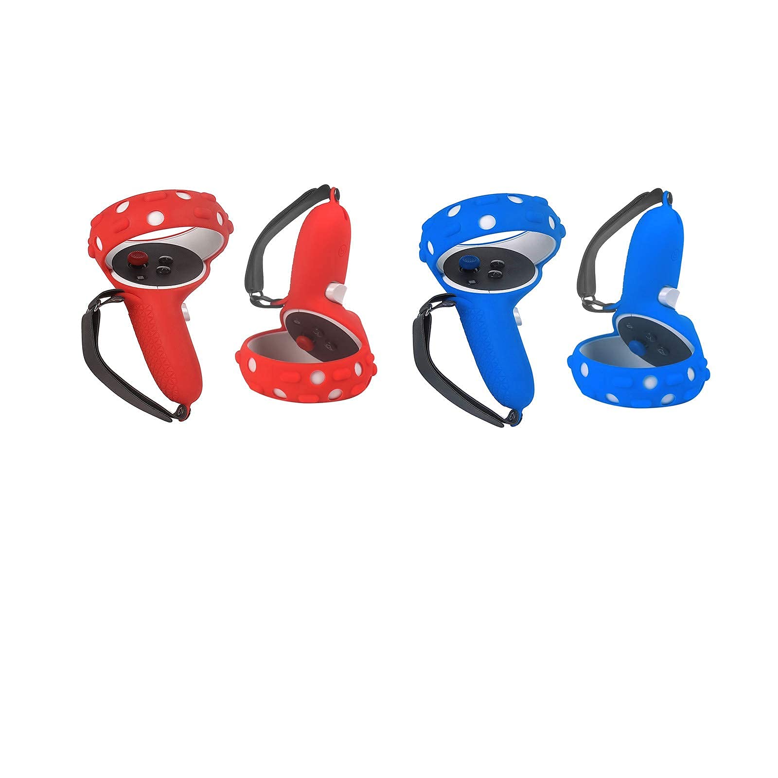 2 Pairs Touch Controller Grip Cover and Adjustable Knuckle Straps for Oculus Quest 2 VR Gaming Headset Controller, Oculus Quest 2 Handle Cover Handle Dropping Prevention(Blue + Red)
