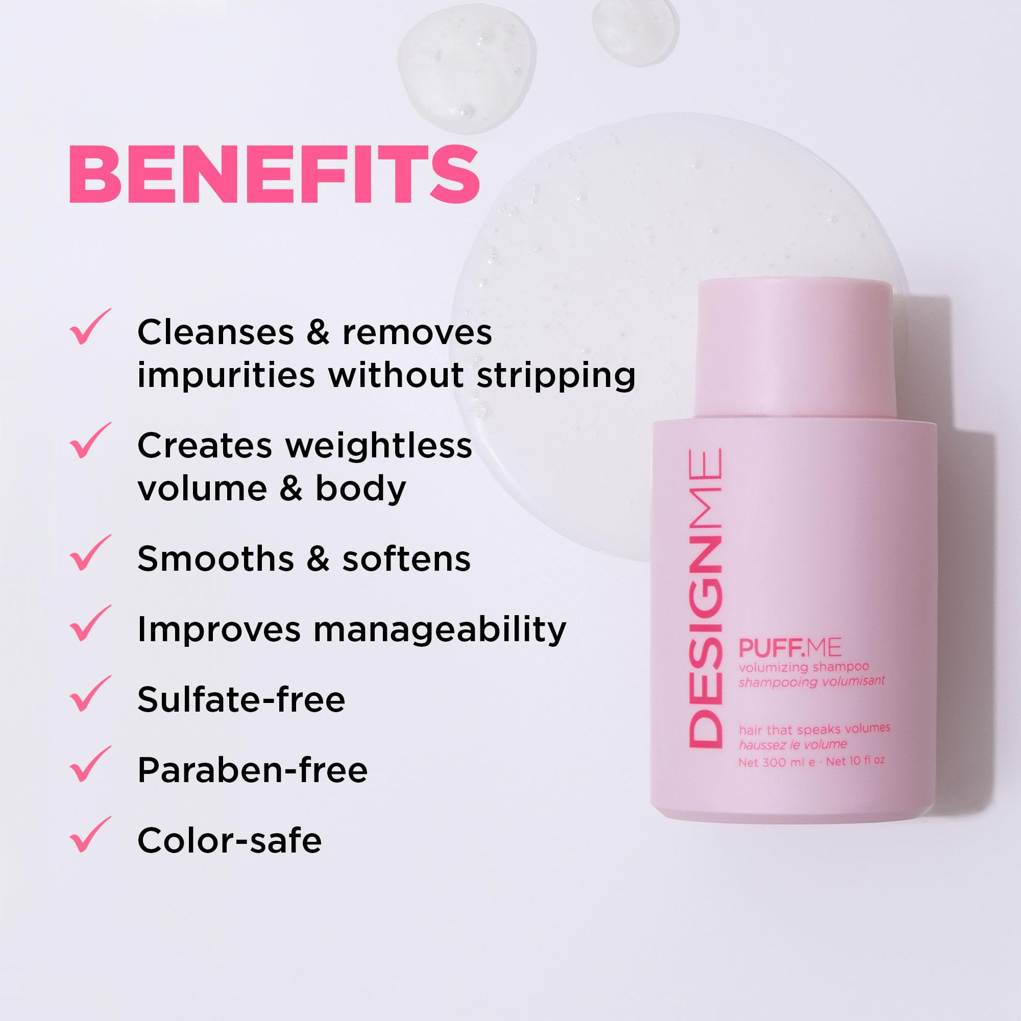 Design.Me PUFF.ME Hair Volume Shampoo and Conditioner Bundle | Paraben & Sulfate Free Shampoo & Color Conditioner Enriched with Sunflower Seed Oil | Color-Safe Hair Volumizer Set, (10 Fl Oz Each)