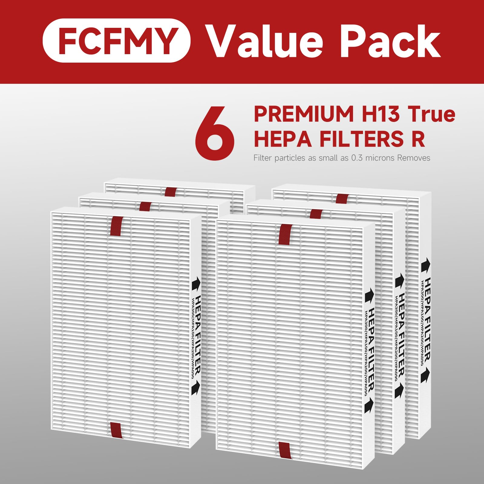 6 Packs H13 True HEPA Replacement Filter R Compatible with HPA100 HPA200 HPA300 Air Puri-fier