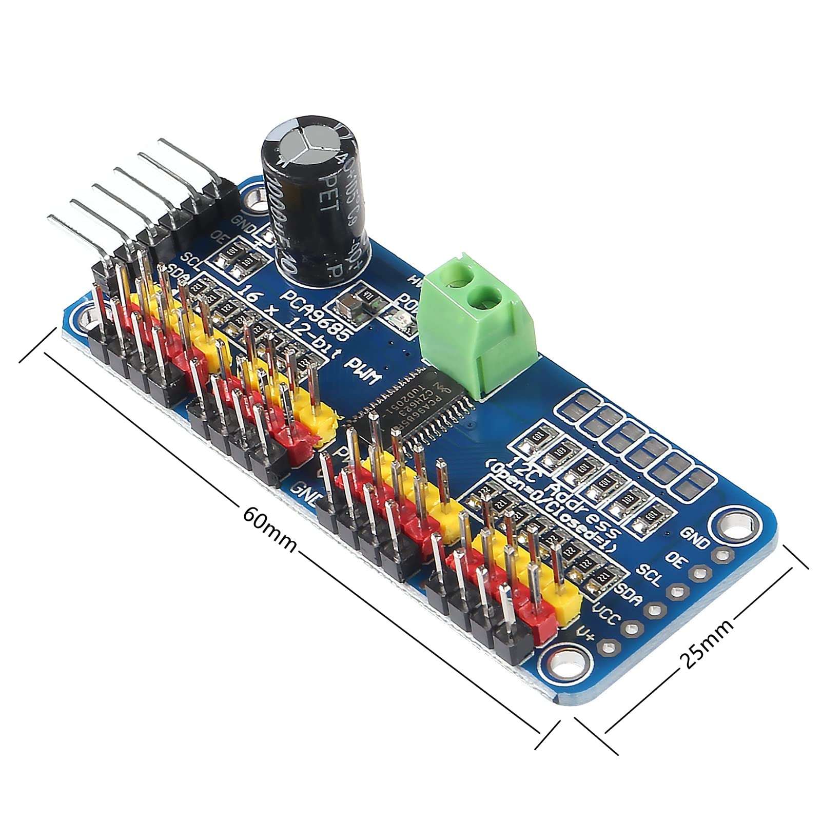 2 Pcs PCA9685 16 Channel 12-Bit PWM Servo Motor Driver Controller Board IIC Module for Arduino Robot Raspberry Pi