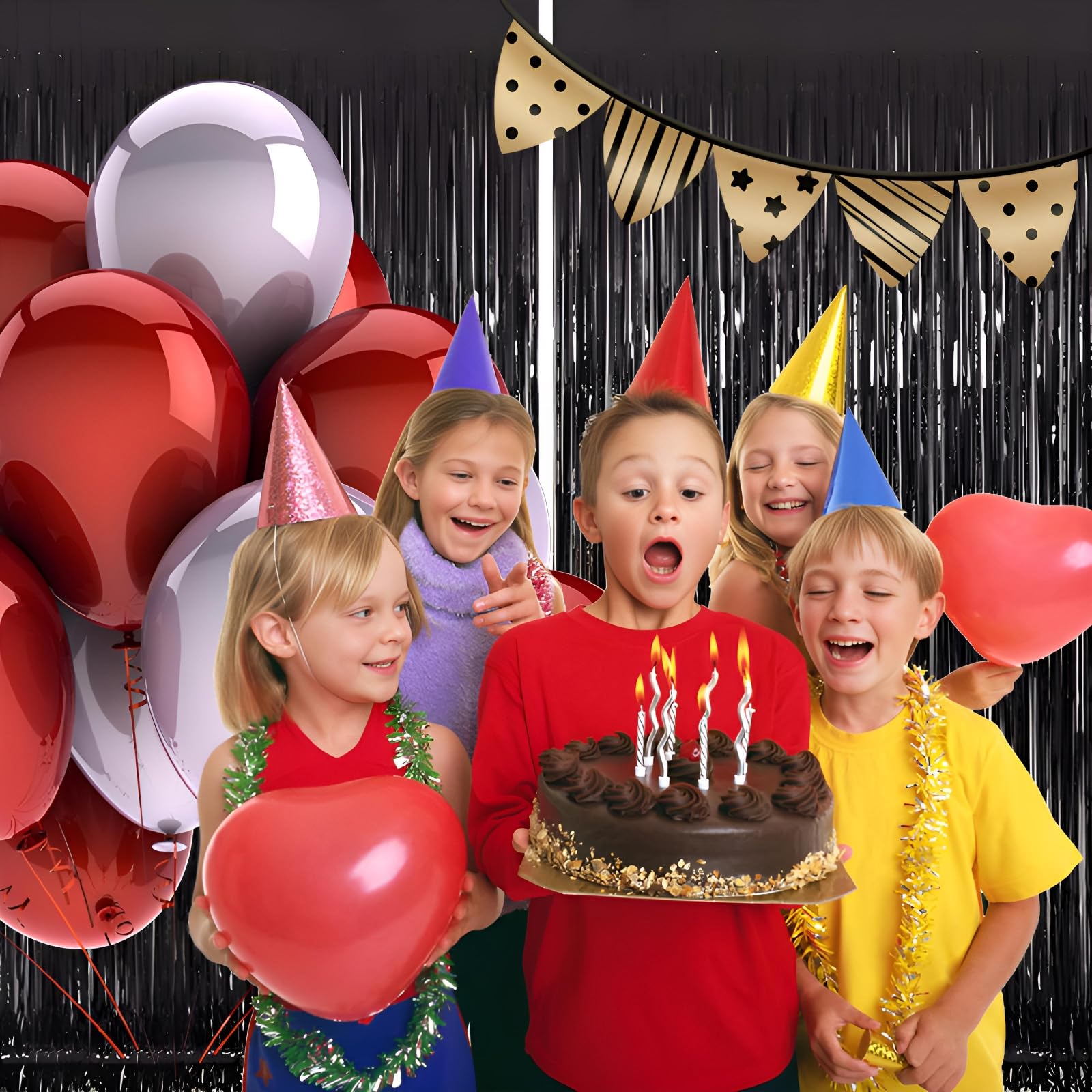 2 Pack 3.3 * 8.3 ft Foil Curtain Metallic Tinsel Fringe Curtains Photo Booth Props Backdrop for Birthday Wedding Engagement Baby Shower Christmas Holiday Celebration Party,Black