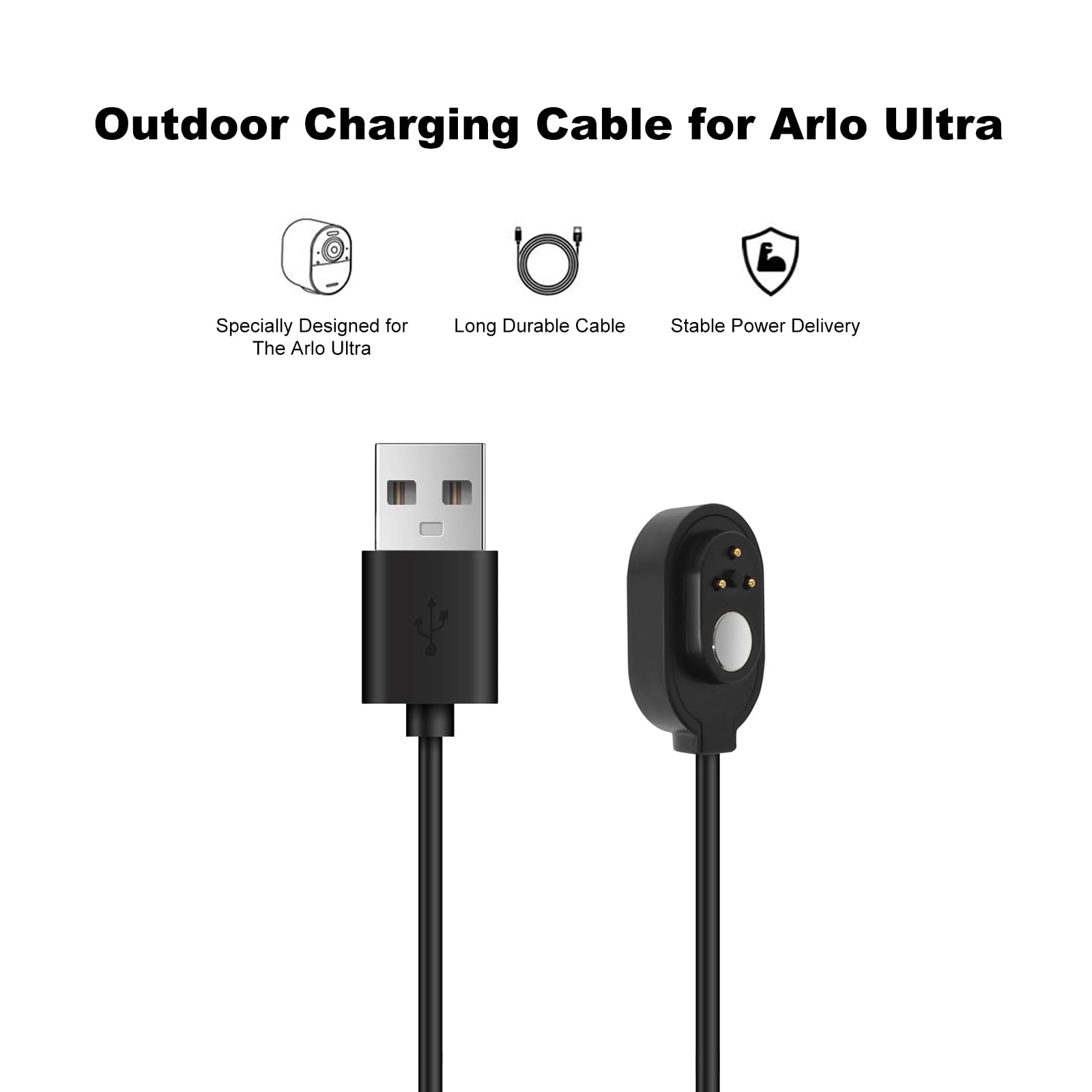 10ft Charging Cable for Arlo Ultra/Ultra 2 and Arlo Pro 3/Pro4 , Indoor Outdoor Magnetic Power Cord with Charger Adapter - 2pack Black (NOT Compatible with Arlo Essential Spotlight)